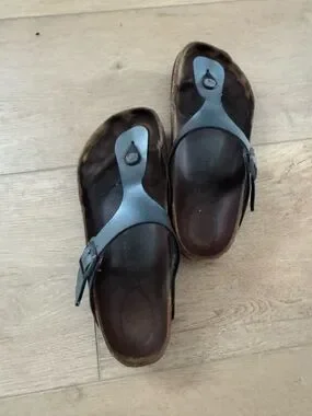 Birkenstock | Shoes | Birkenstock Gizeh Womens Irridescent Blue Gray ...